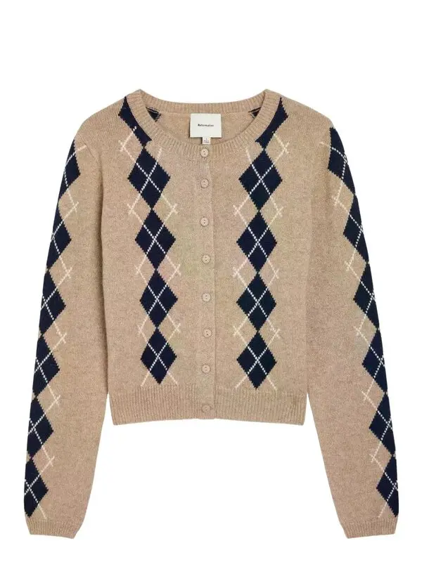 REFORMATION Clara Argyle Cashmere Jacket - Neutrals