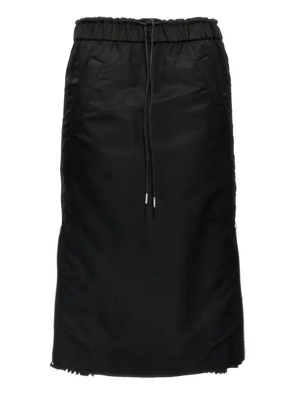 Sacai Midi Skirt With Pleated Side Inserts - Black