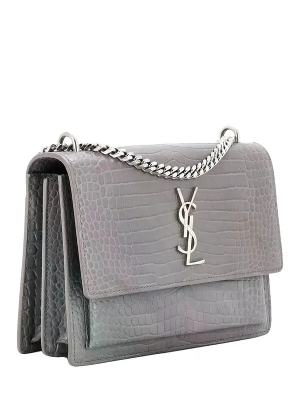 Saint Laurent Sunset Crocodile Embossed Leather Crossbody Bag - Grey