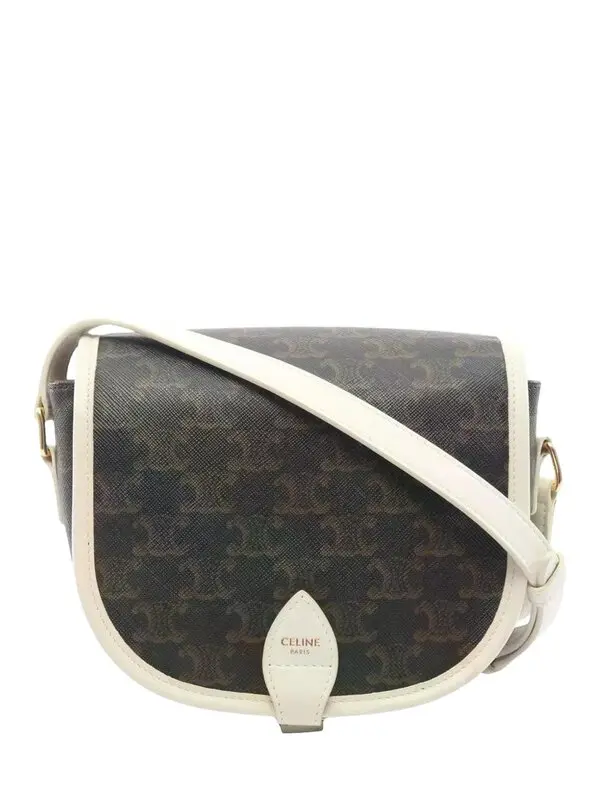 Celine 2021-2026 Medium Triomphe Coated Canvas Folco Crossbody Bag - Black