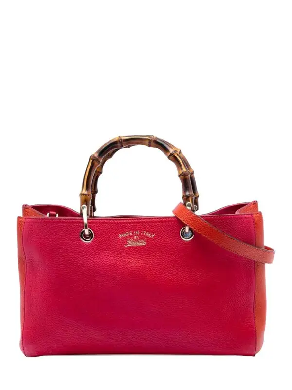 Gucci 2016-2026 Medium Calfskin Bamboo Shopper Satchel - Red