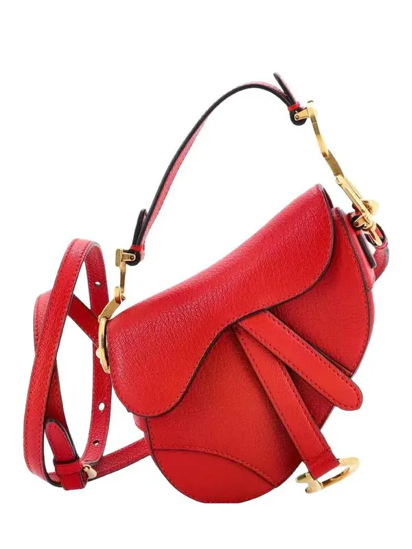 Dior Saddle Handbag With Strap Leather Micro Shoulder Bag - Red