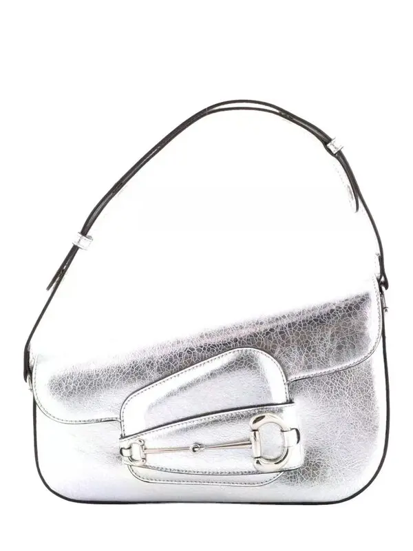 Gucci Horsebit 1955 Asymmetric Leather Shoulder Bag - Silver