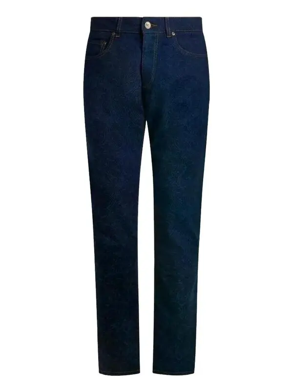 Etro Jacquard Paisley Slim Fit Jeans - Blue
