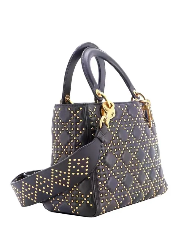 Dior Supple Lady Cannage Studded Lambskin Medium Satchel - Black
