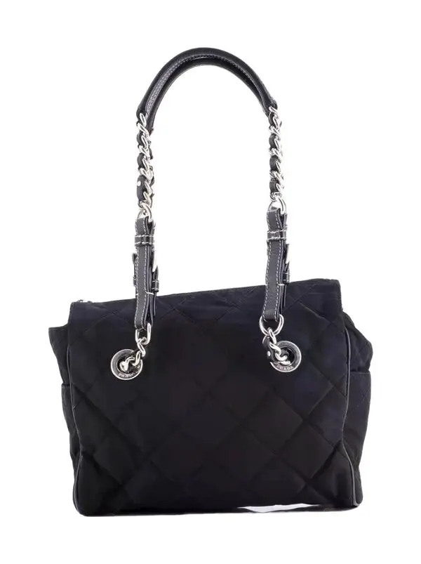 Prada Convertible Chain Tote Quilted Tessuto Medium Shoulder Bag - Black