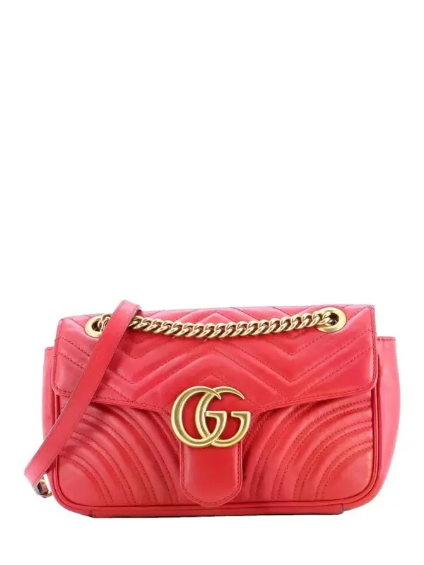 Gucci Gg Marmont Flap Bag Matelasse Leather Medium Shoulder Bag - Red