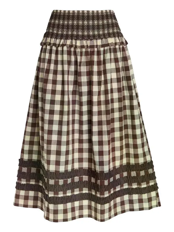 DAMSON MADDER Check-pattern Midi Skirt - Brown
