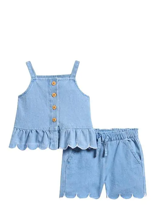 MILES THE LABEL Scalloped Chambray Tank And Shorts Set - Light Blue Denim