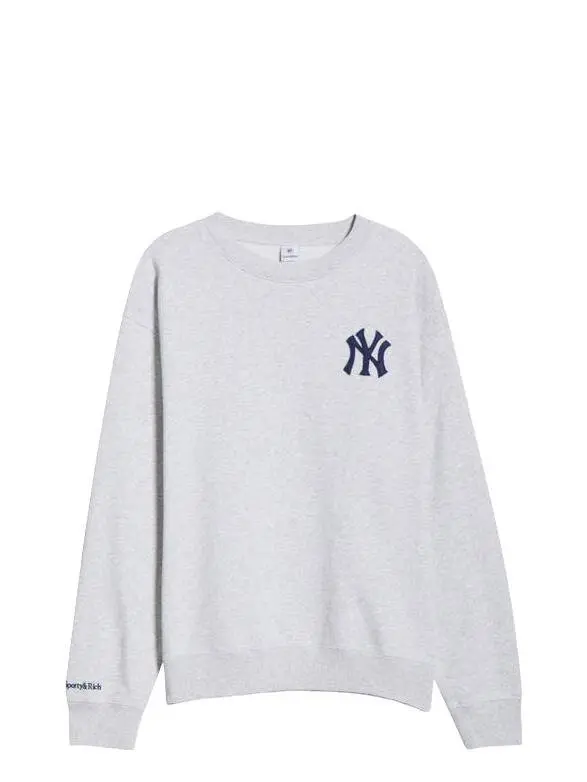 SPORTY & RICH Gender Inclusive Heritage Yankees Serif Fleece Sweatshirt - Heather Gray
