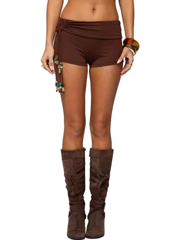 EDIKTED Ruched Shorts - Dark-brown