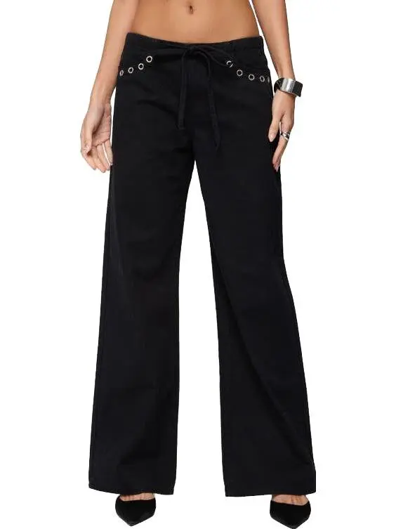 EDIKTED Grommet Low Rise Wide Leg Jeans - Black-washed