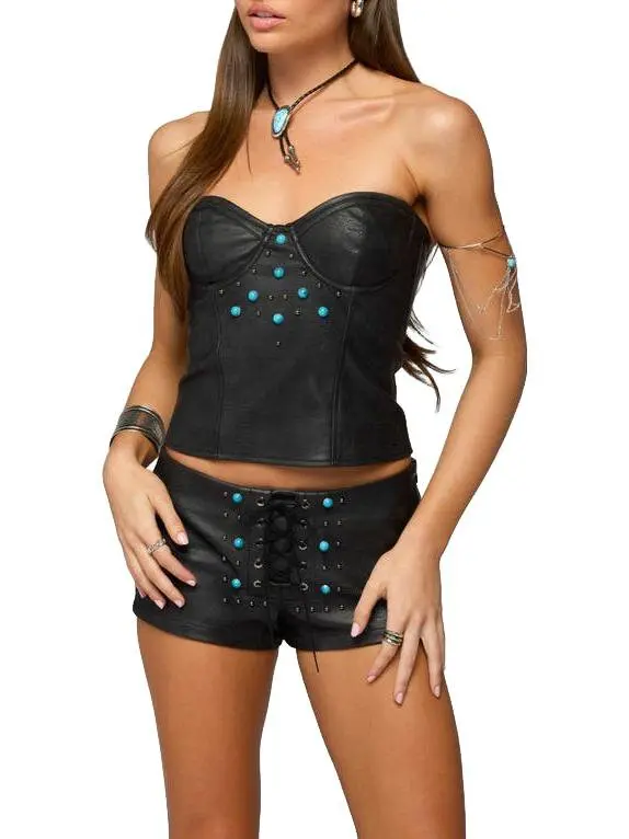 EDIKTED Faux Leather Underwire Corset Top - Black