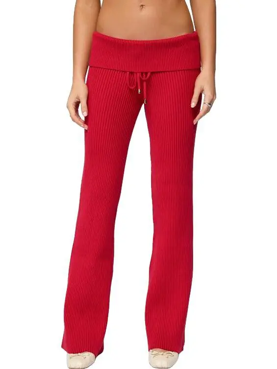 EDIKTED Adannah Foldover Rib Pants - Red