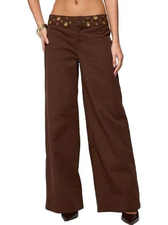 EDIKTED Grommet Low-rise Wide-leg Jeans - Brown-washed