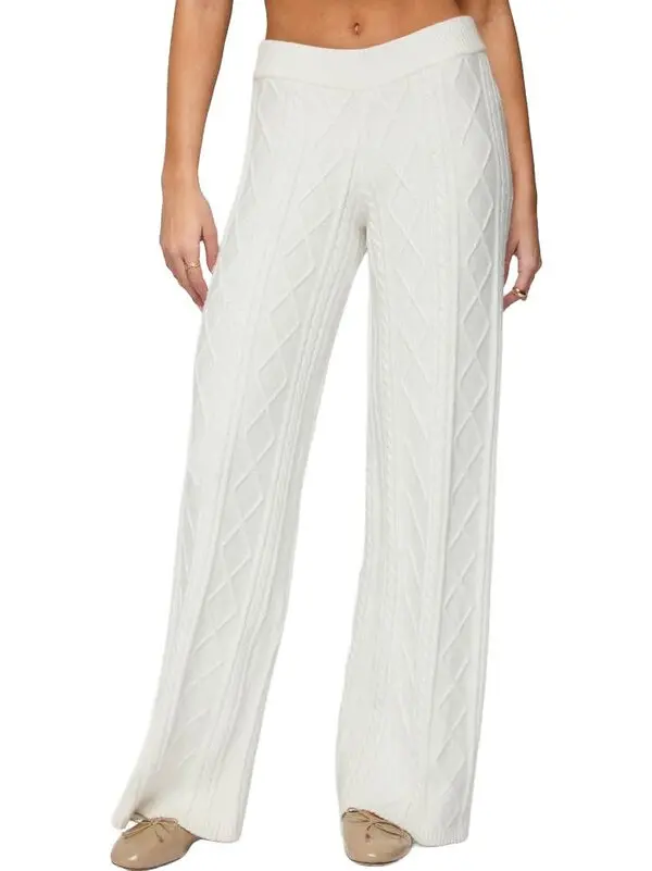 EDIKTED Louise Cable Knit Straight Leg Pants - White