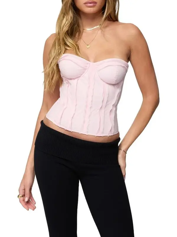 EDIKTED Naliah Raw Edge Underwire Crop Top - Light-pink