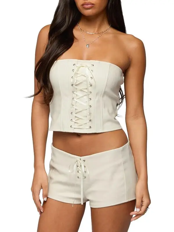EDIKTED Faux Leather Corset Top - Off-white