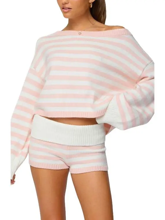EDIKTED Striped Knit Top - Light-pink-and-cream