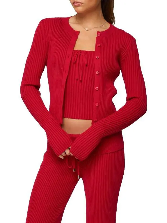 EDIKTED Adannah Rib Cardigan - Red