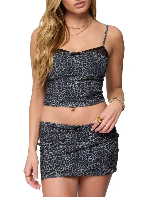 EDIKTED Leopard Print Mesh Camisole - Black