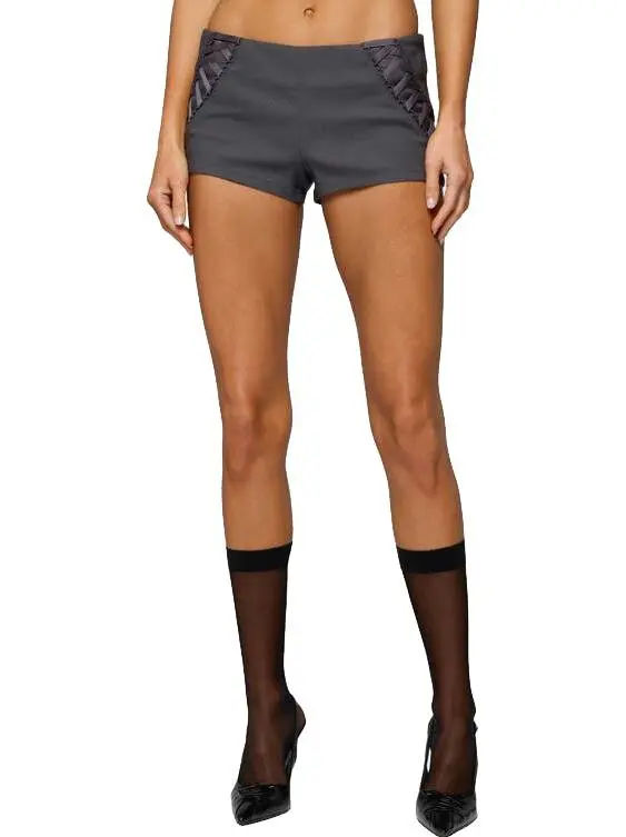 EDIKTED Lirah Lace Up Micro Shorts - Dark-gray