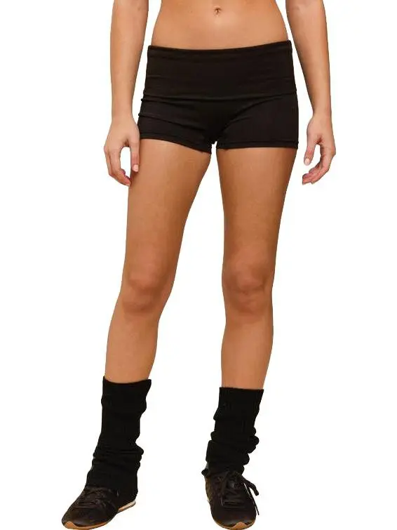 EDIKTED Fold-over Waist Bike Shorts - Black