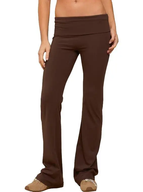 EDIKTED Oriane Foldover Flare Leggings - Brown