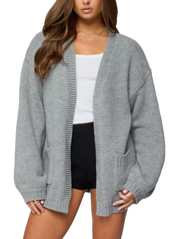 EDIKTED Oversized Open Front Cardigan - Gray-melange