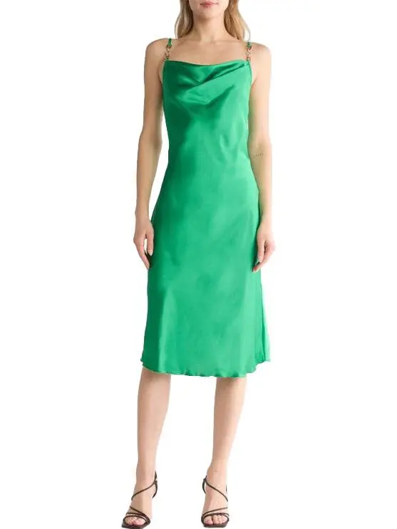 JUMP APPAREL Satin Cowl Neck Midi Dress - Emerald