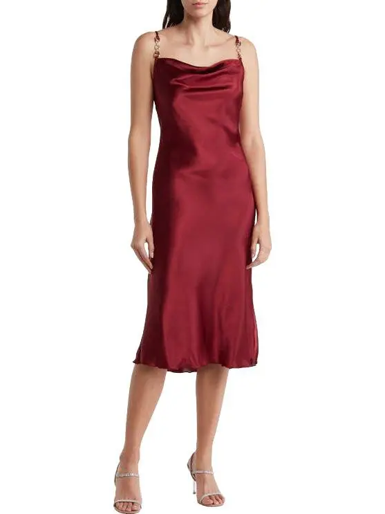 JUMP APPAREL Satin Cowl Neck Midi Dress - Wine