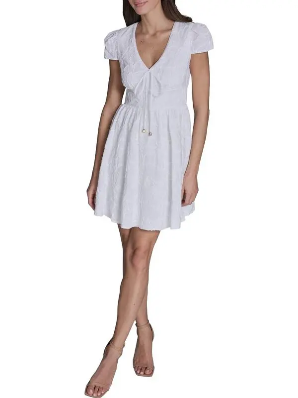Bcbgmaxazria Textured Floral Cotton Dress - White