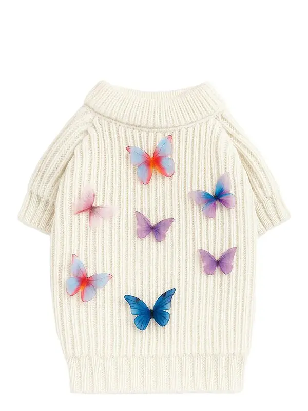 FOUND MY ANIMAL Butterfly 3d Icon Rib Dog Sweater - Cream
