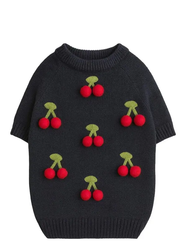 FOUND MY ANIMAL Cherries 3d Icon Dog Sweater - Blue