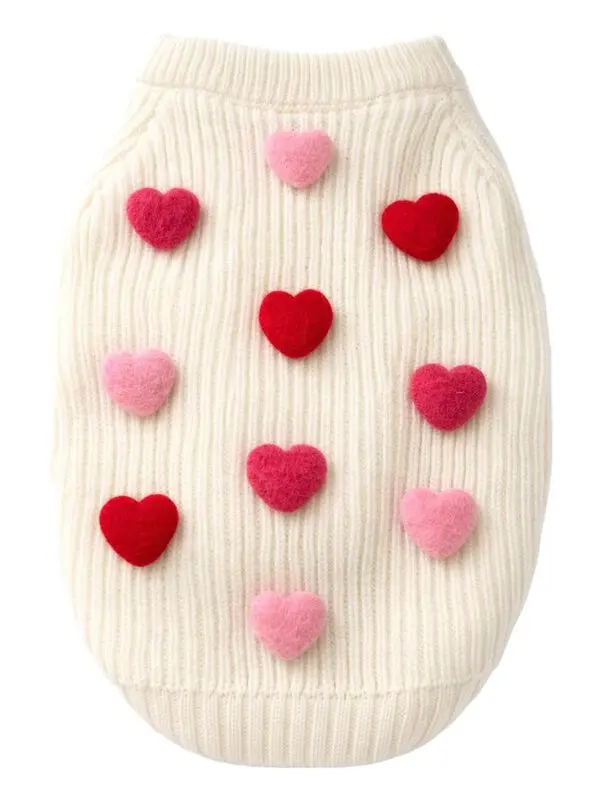 FOUND MY ANIMAL Heart 3d Icon Rib Dog Sweater - Cream