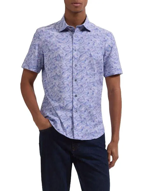 Bugatchi Miles Ooohcotton® Tropical Palm Print Short Sleeve Button-up Shirt - Orchid