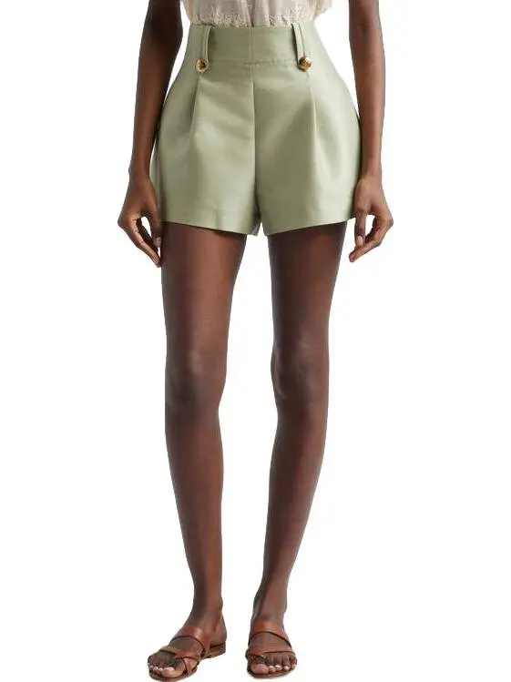 Zimmermann Kindred Spirit Luna Tailored High Waist Wool & Silk Shorts - Palm