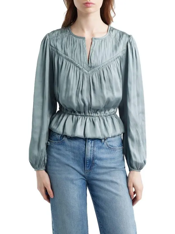 Paige Gansevoort Satin Peplum Top - Surf