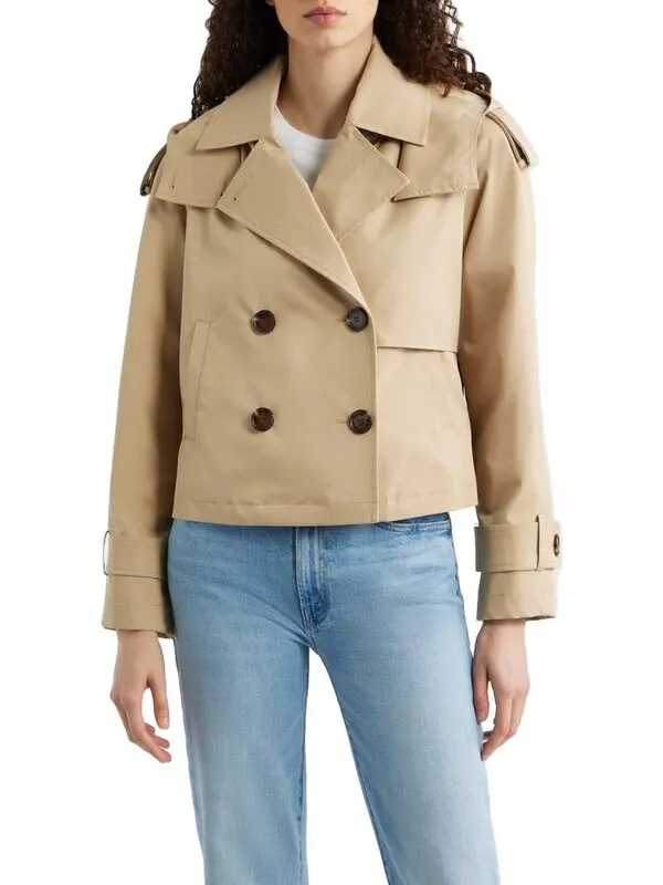 Michael Kors Crop Trench Coat With Removable Hood - Khaki