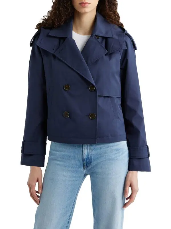 Michael Kors Crop Trench Coat With Removable Hood - Midnight