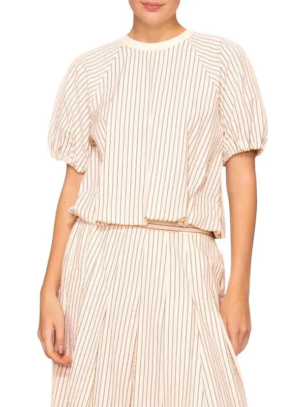 MELLODAY Stripe Puff Sleeve Top - Cream Stripe