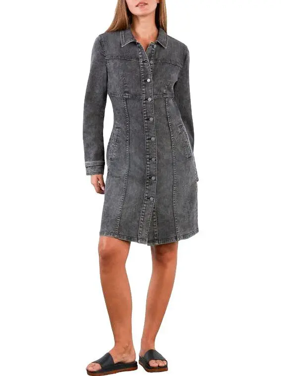 WASH LAB DENIM Long Sleeve Denim Shirt Dress - Soft Grey