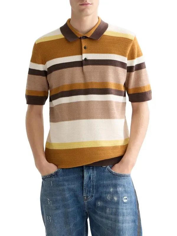 Scotch & Soda Stripe Textured Polo - Cathay Spice Stripe