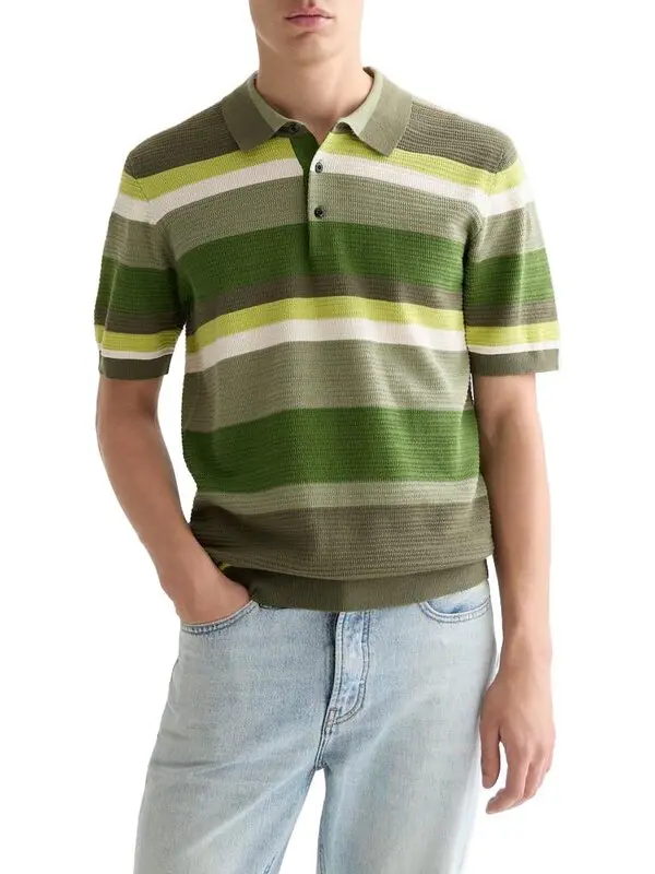 Scotch & Soda Stripe Textured Polo - Garden Green Stripe