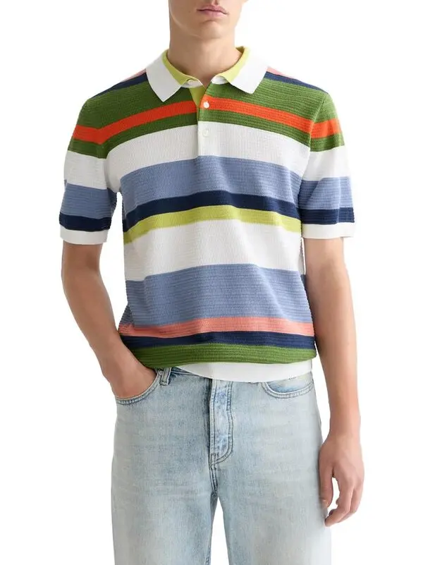 Scotch & Soda Stripe Textured Polo - Off White Stripe