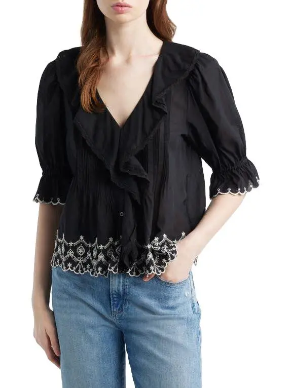 Madewell Ruffle Puff Sleeve Top - Jet Black