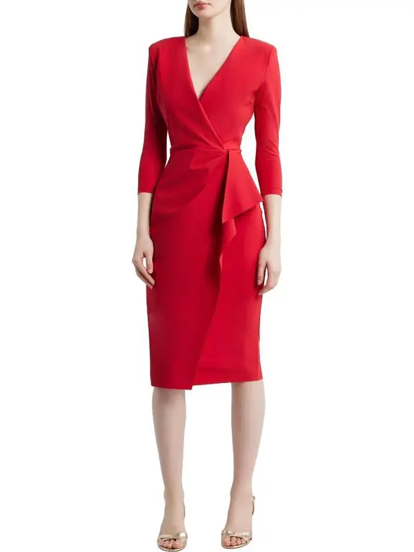 Chiara Boni La Petite Robe Zuhur Pleated Cocktail Sheath Dress - Ruby