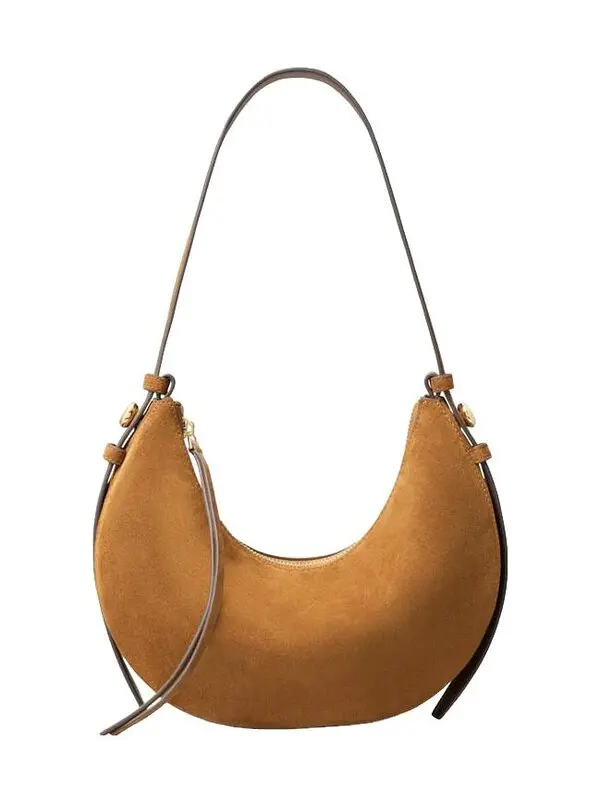 Tory Burch Romy Suede Half Moon Shoulder Bag - Caramel