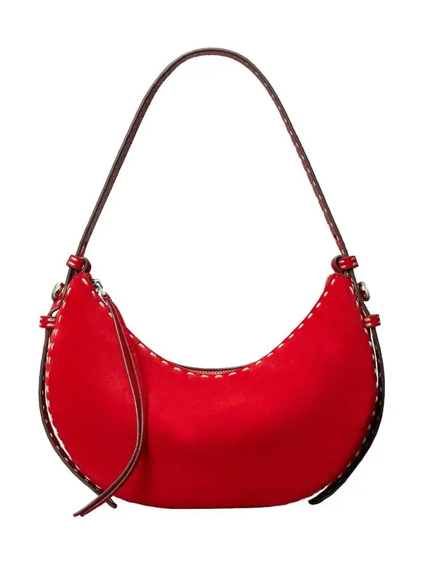 Tory Burch Romy Suede Half Moon Shoulder Bag - Red