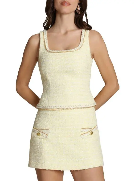 Avec Les Filles Chain Trim Sleeveless Tweed Top - Light Yellow